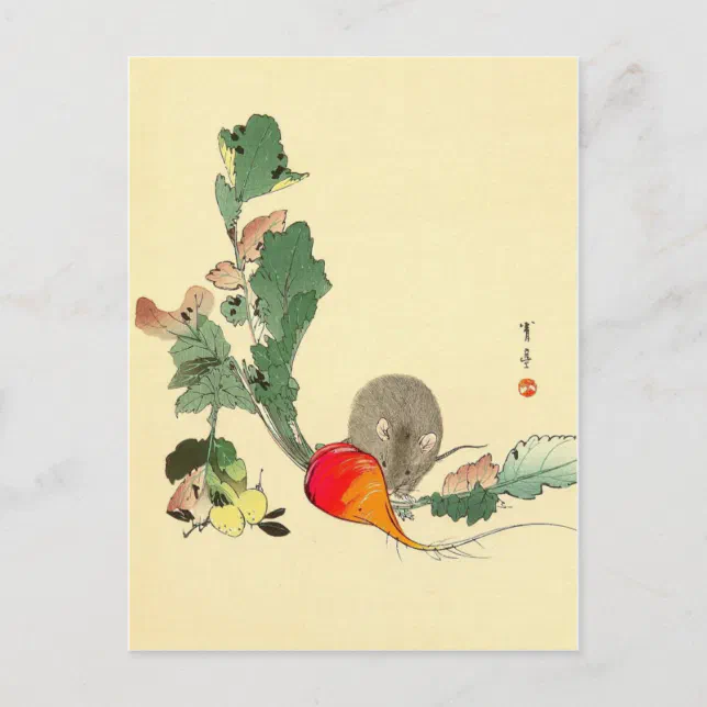 Mouse and Red Radish, Japanese Painting c.1800s Postcard | Zazzle