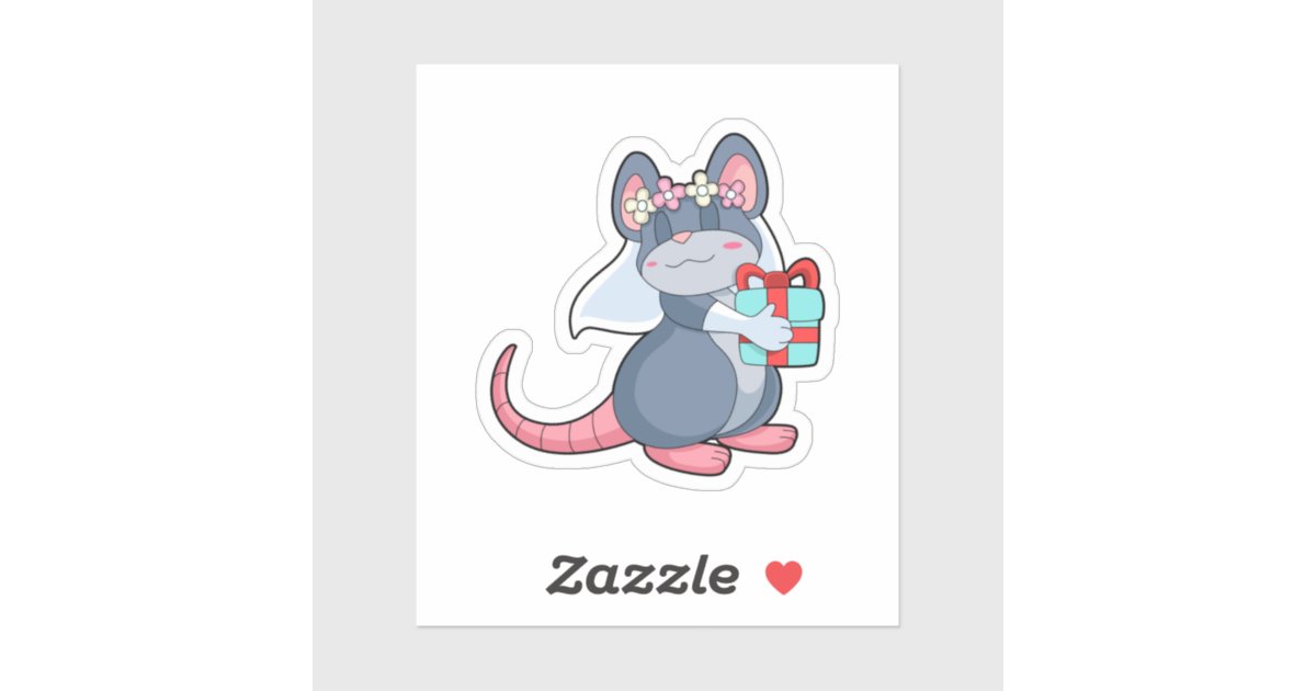 Mouse as Bride with Veil & Gift.PNG Sticker | Zazzle