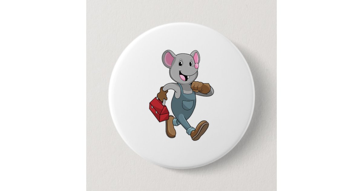 Mouse as Handyman with Toolbox Button | Zazzle