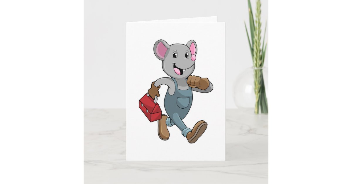 Mouse as Handyman with Toolbox Card | Zazzle