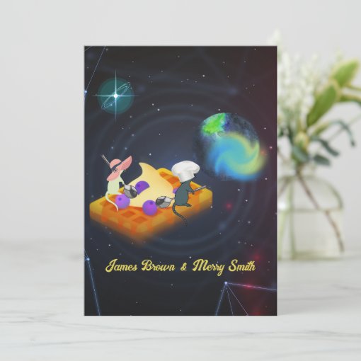 Mouse Couple in Love Flying Waffle Space Wedding Invitation | Zazzle