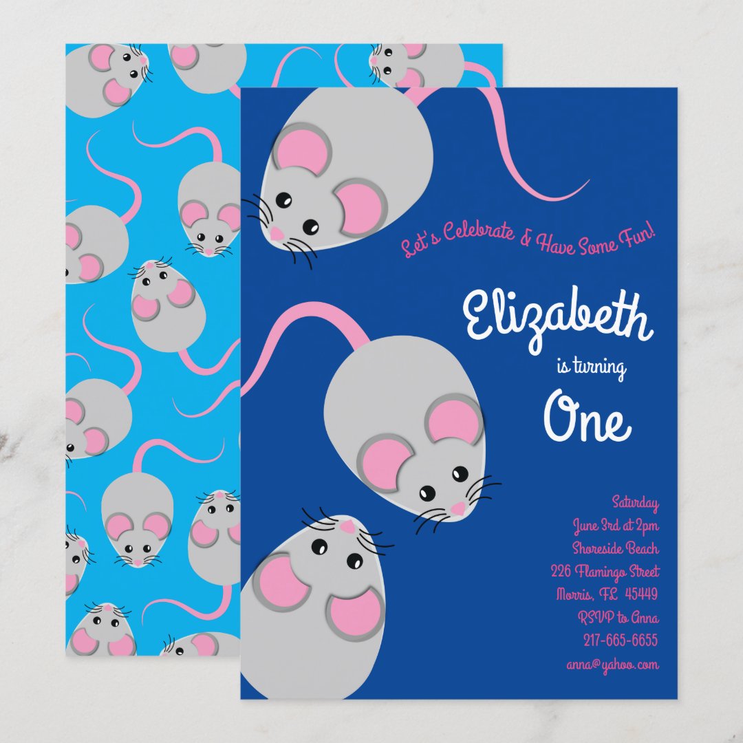 Mouse Cute Mice Kids 1st Birthday Party Invitation | Zazzle