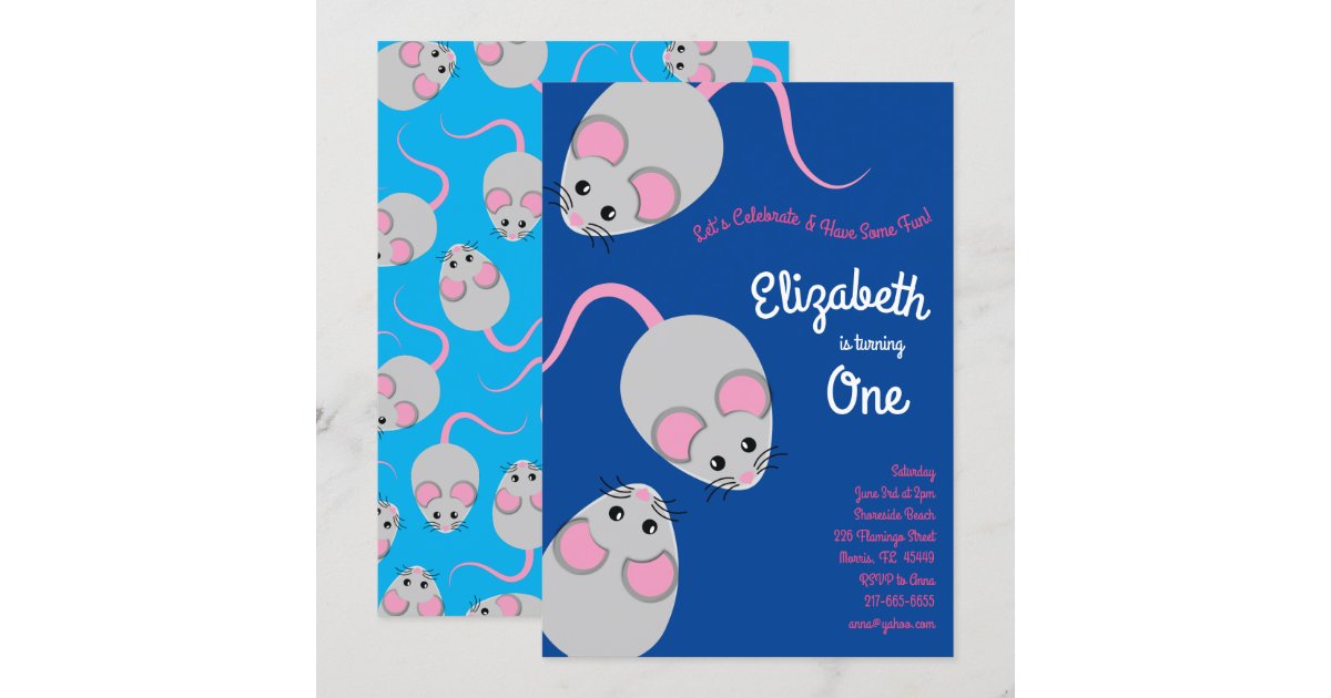 Mouse Cute Mice Kids 1st Birthday Party Invitation | Zazzle