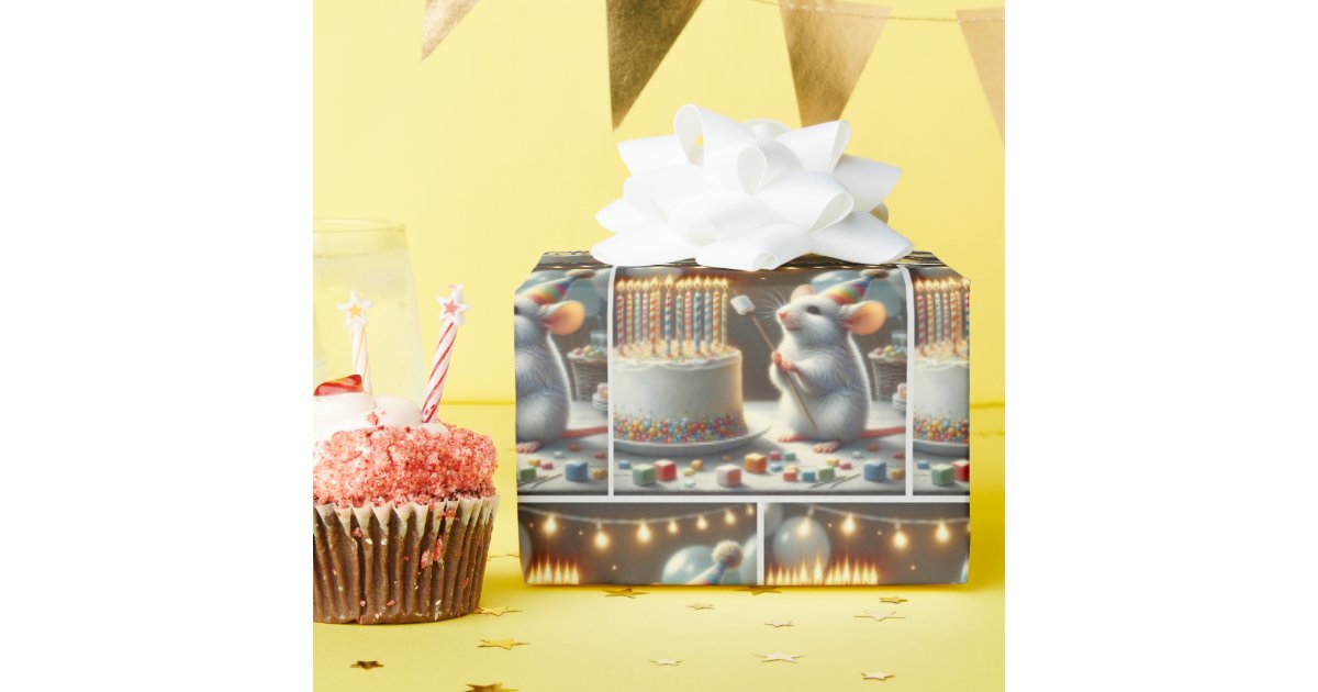 Mouse Marshmallows and Birthday Cake Wrapping Paper | Zazzle
