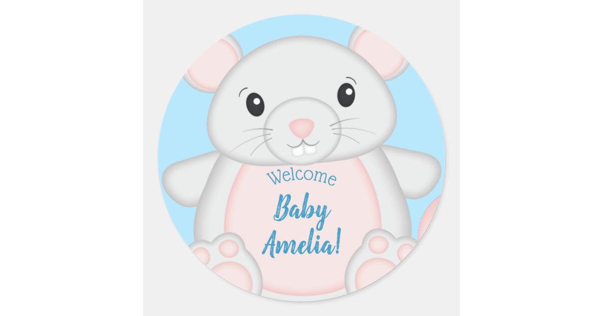 Mouse Mice Baby Shower Blue Classic Round Sticker | Zazzle