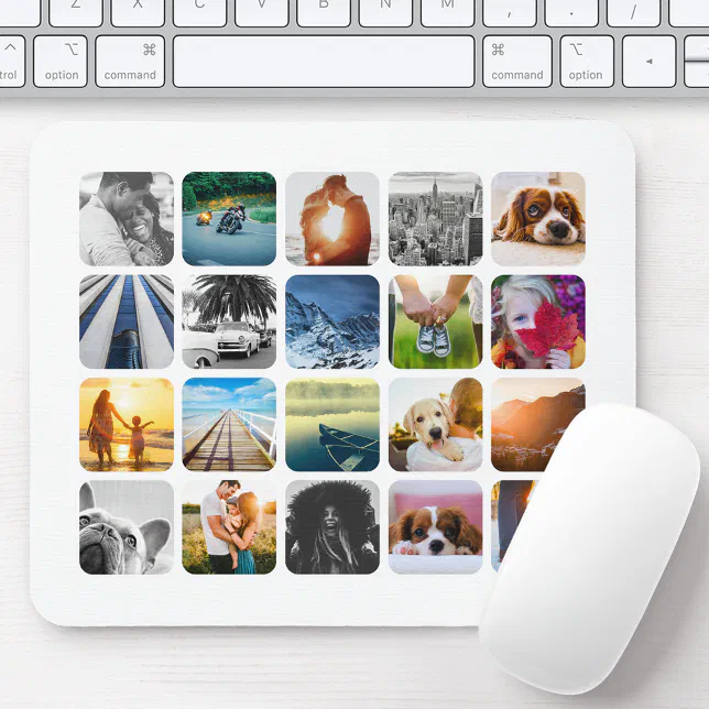 Mouse Pad 20 Photo Grid Template Collage Rounded | Zazzle