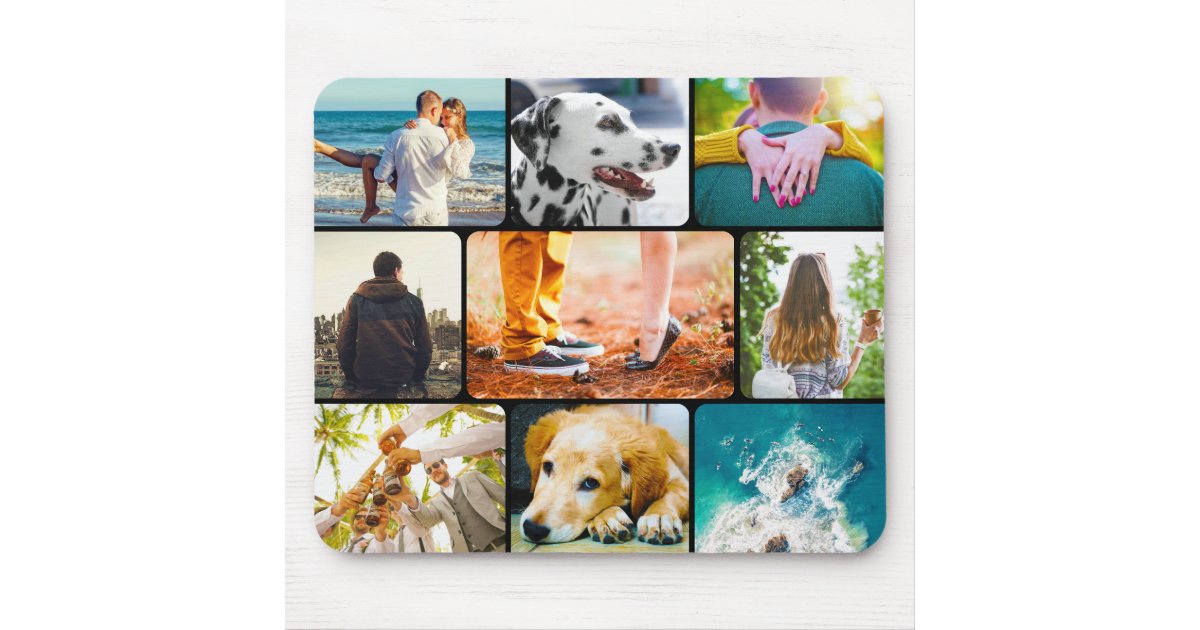 Mouse Pad 9 Photo Template Collage Rounded Frame | Zazzle