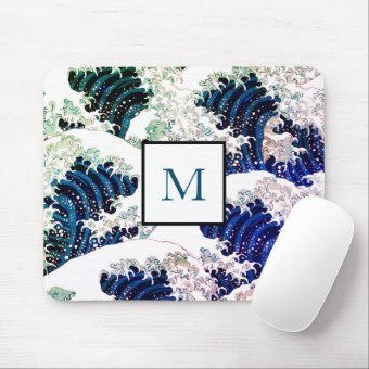 MOUSE PAD WAVE PATTERN JAPANESE CUSTOM INITIAL | Zazzle