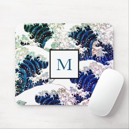 MOUSE PAD WAVE PATTERN JAPANESE CUSTOM INITIAL | Zazzle