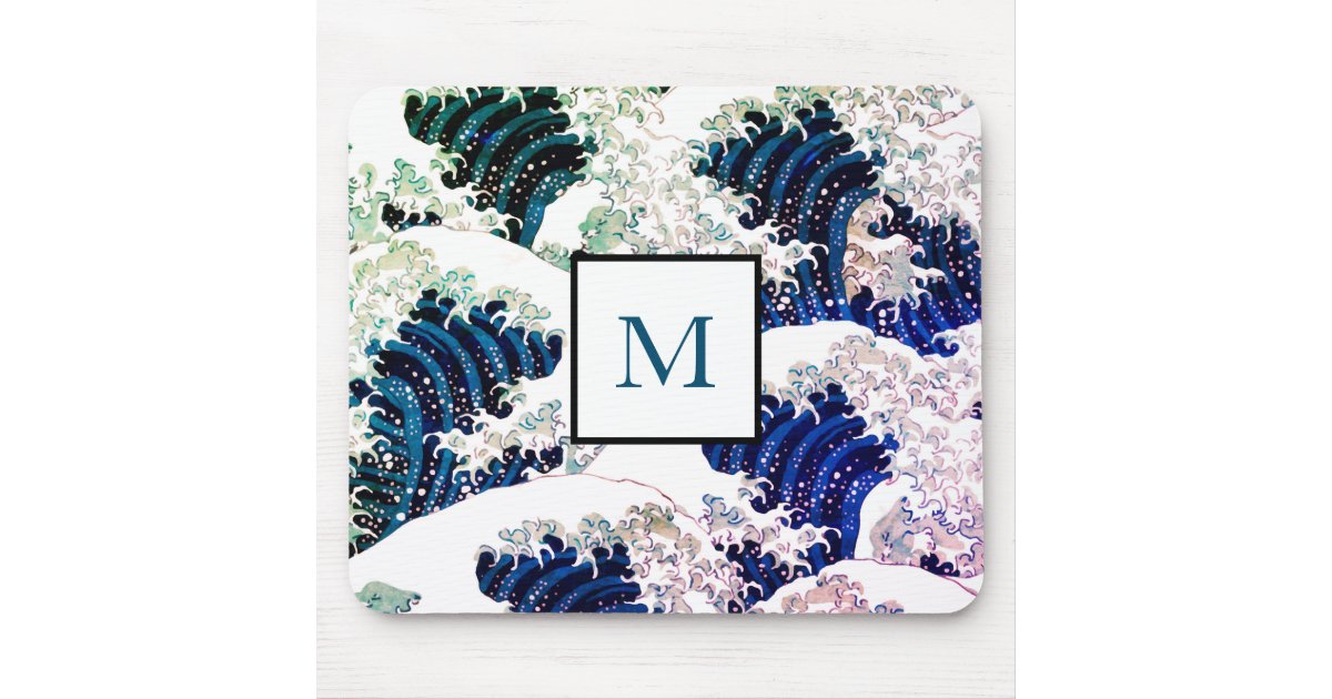 MOUSE PAD WAVE PATTERN JAPANESE CUSTOM INITIAL | Zazzle