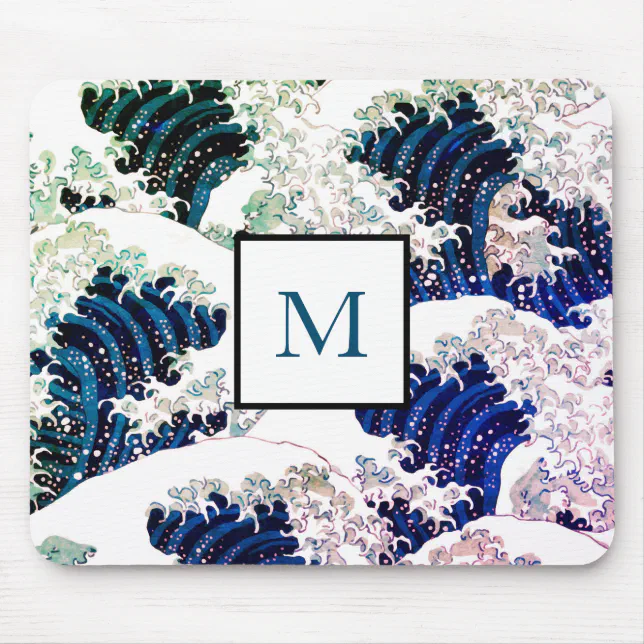 MOUSE PAD WAVE PATTERN JAPANESE CUSTOM INITIAL | Zazzle