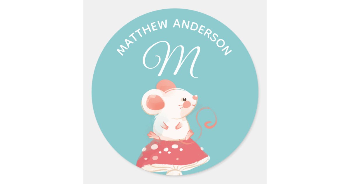 Mouse Rat • Alphabet Monogram Cute School Daycare Classic Round Sticker ...