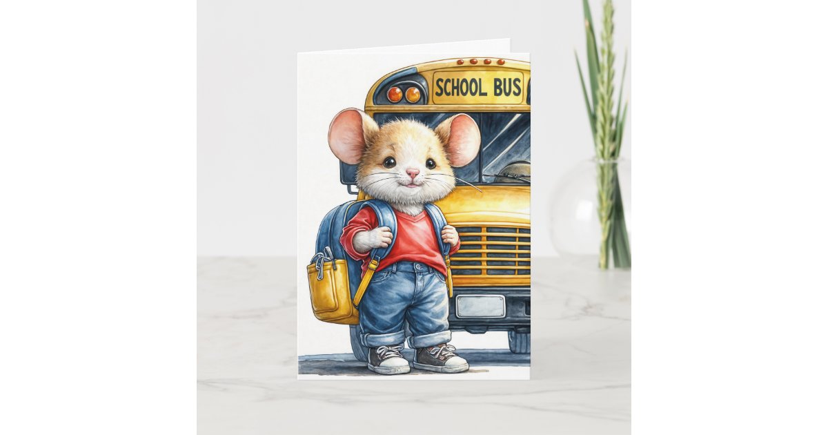 Mouse With Yellow School Bus Card | Zazzle