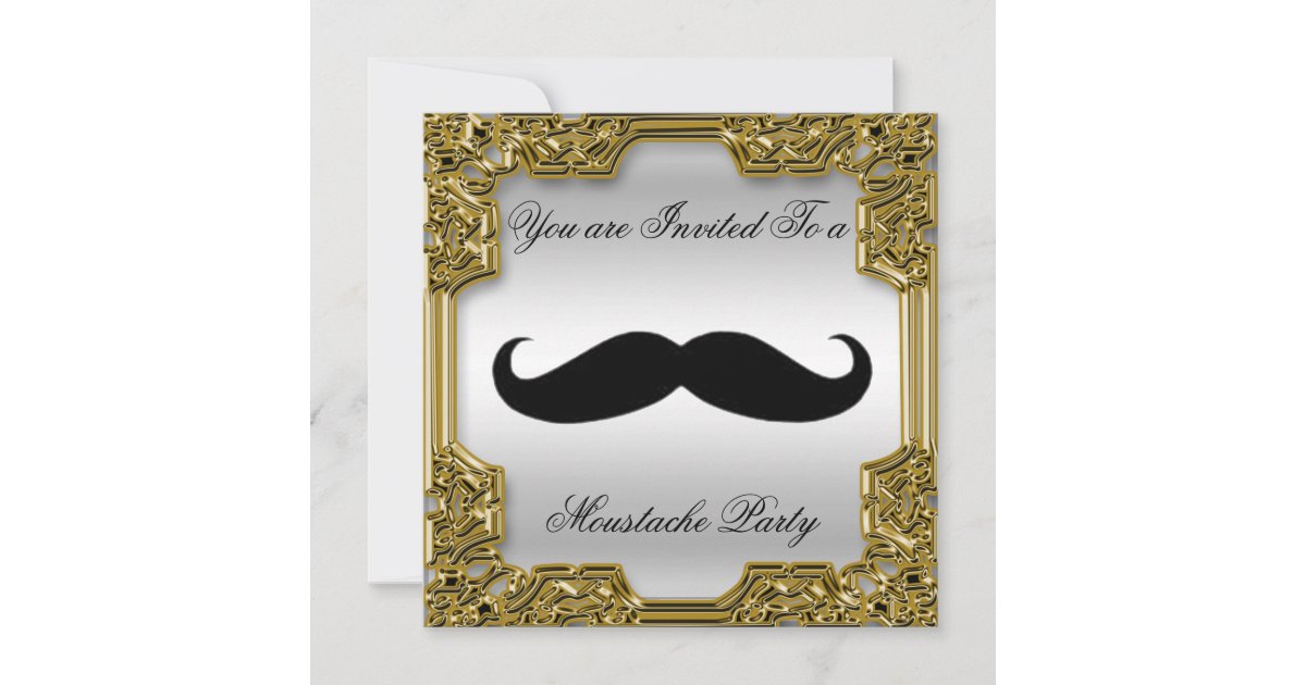Moustache Birthday Party Invitation Silver | Zazzle
