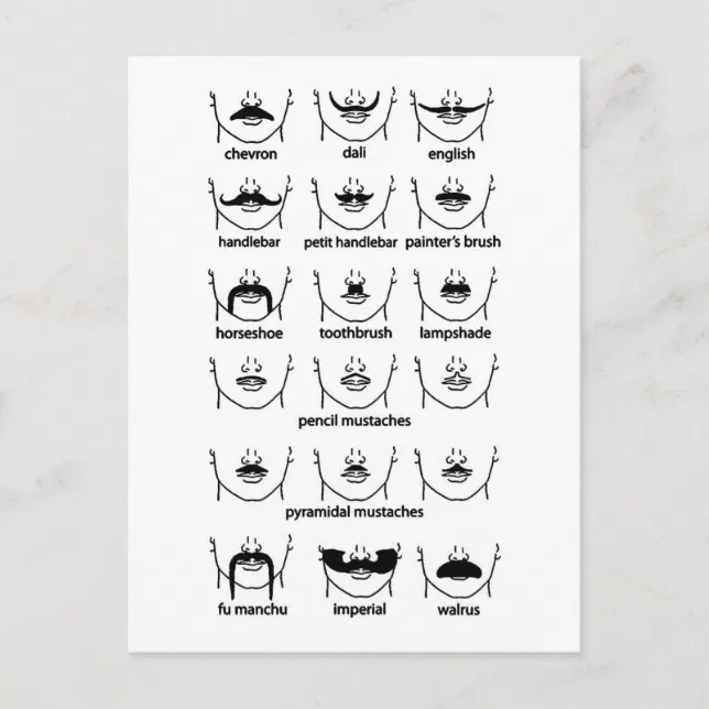 Moustache Chart Postcard | Zazzle