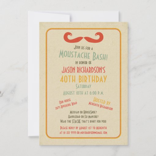 Moustache Mustache 40th Birthday Party Invitation | Zazzle