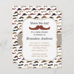 Moustache Pattern Boy Baby Shower Party Invitation | Zazzle