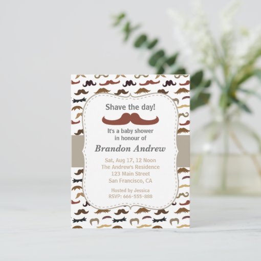Moustache Pattern Boy Baby Shower Party Invitation | Zazzle