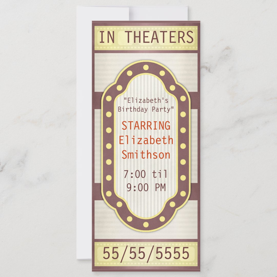 Movie Birthday Party Marquee Invitation | Zazzle