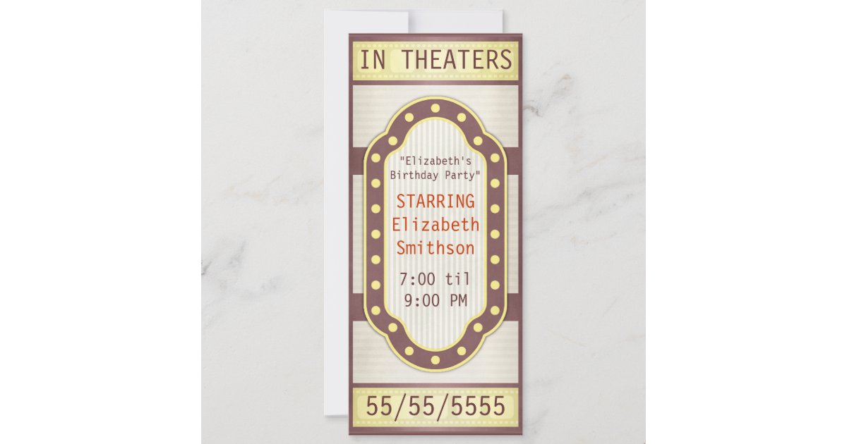 Movie Birthday Party Marquee Invitation | Zazzle