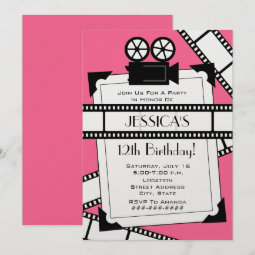 Movie Camera Film and Photo Birthday Party Invite | Zazzle