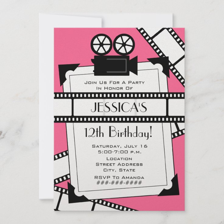 Movie Camera Film and Photo Birthday Party Invite | Zazzle