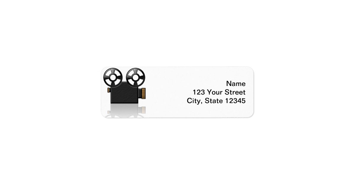 Movie Camera in Black and Gold on White Label | Zazzle