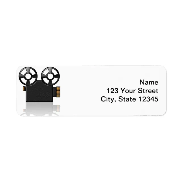 Movie Camera in Black and Gold on White Label | Zazzle