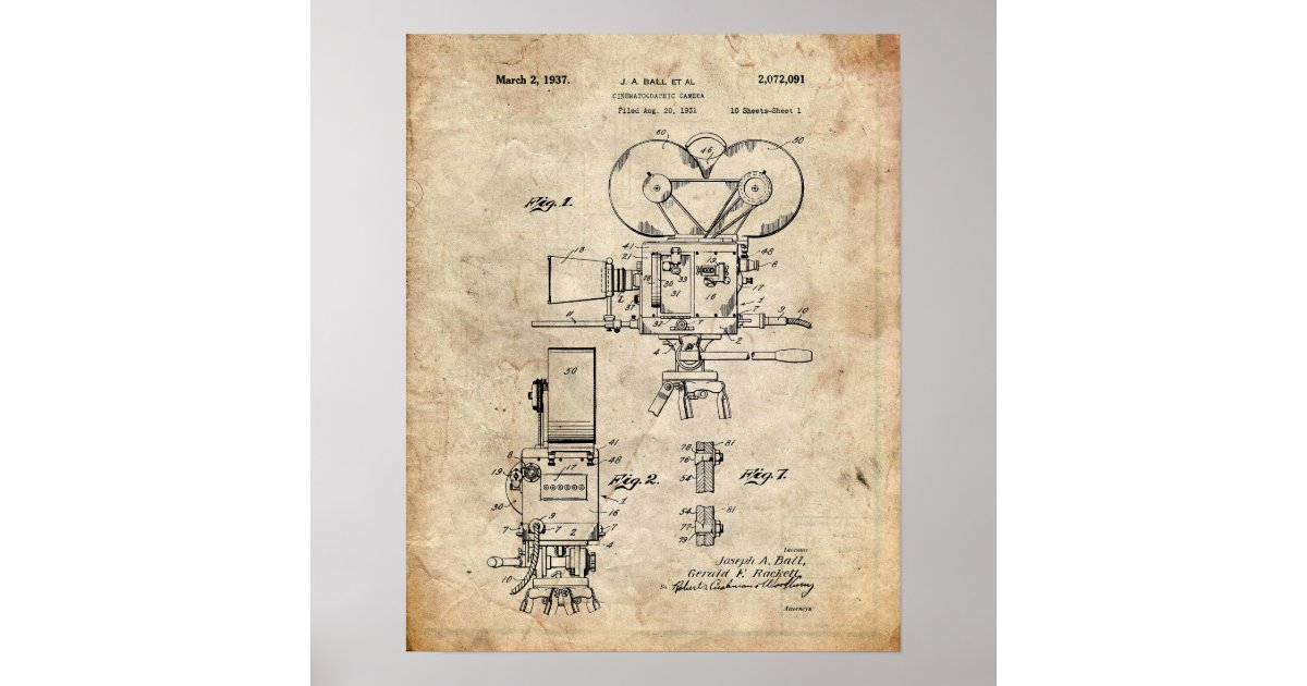 Movie Camera Patent Poster | Zazzle