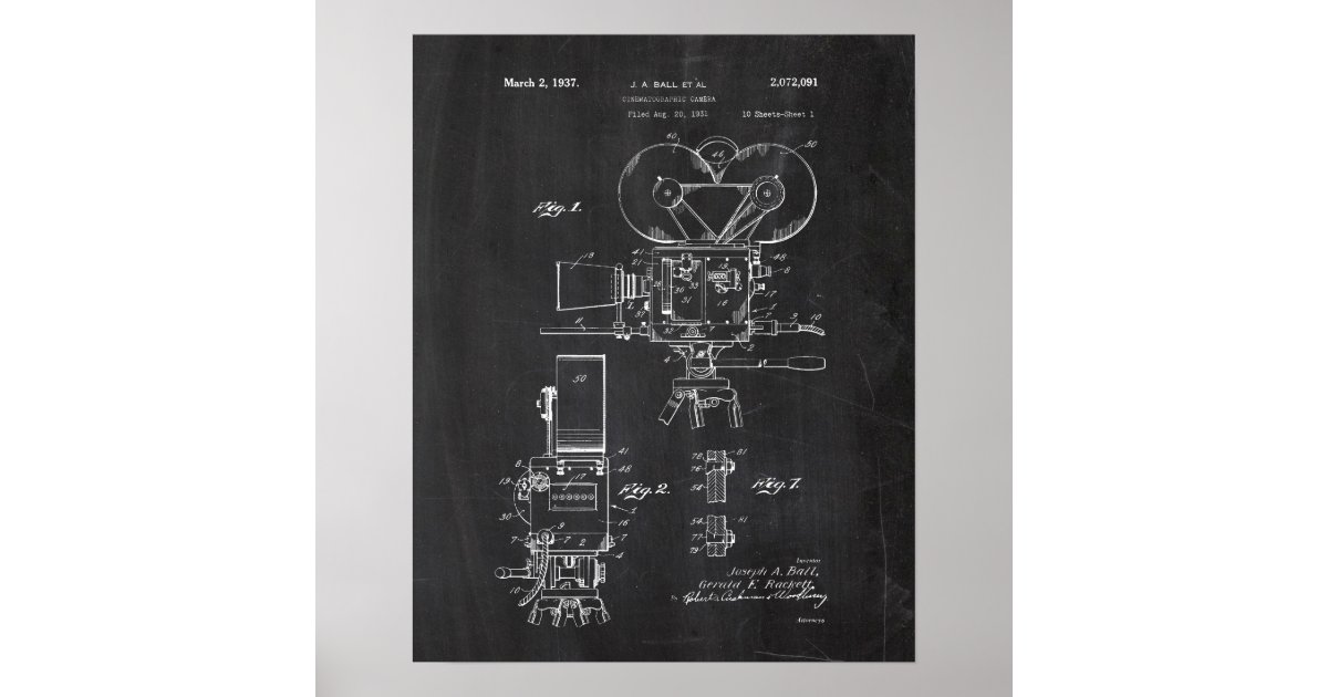 Movie Camera Patent Poster | Zazzle