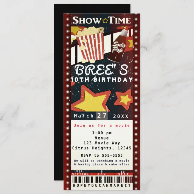 Movie Cinema Popcorn VIP Party Ticket Invitation | Zazzle