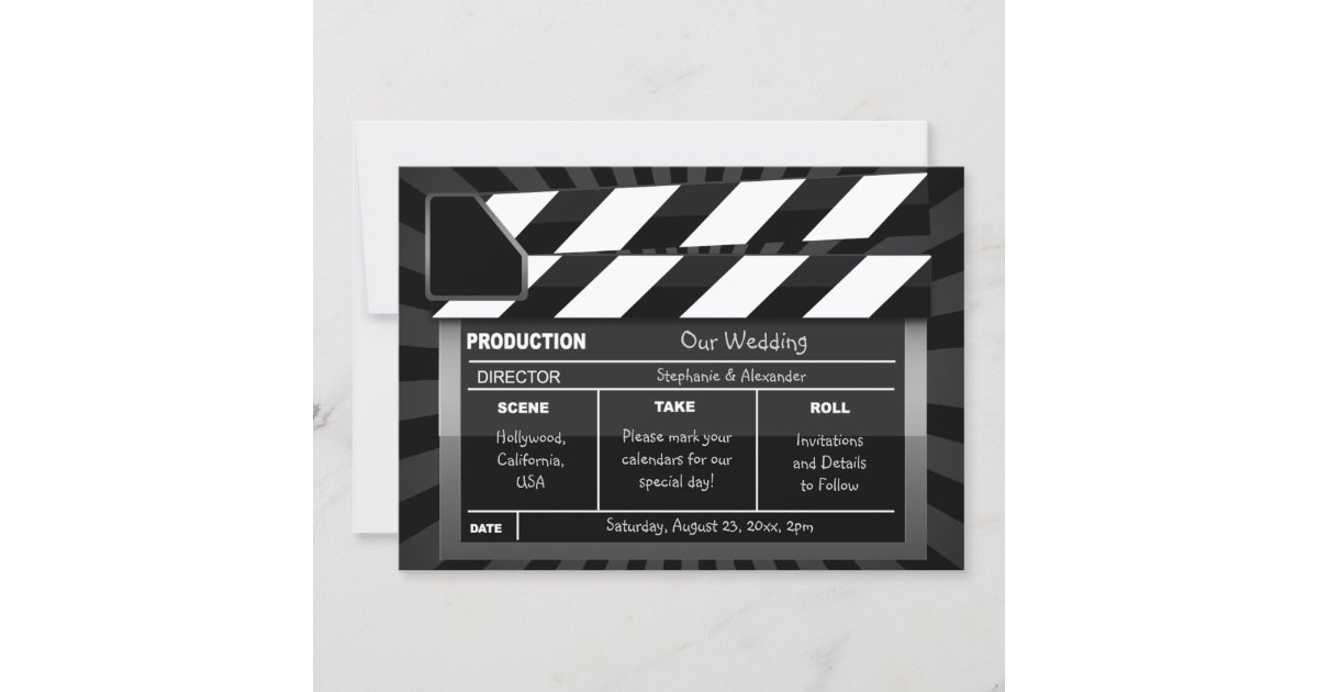 Movie Clap Board Custom Hollywood Save the Date | Zazzle