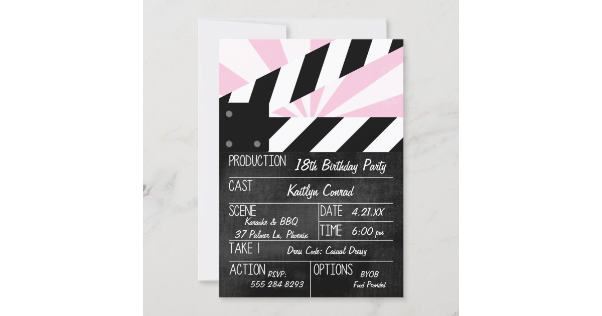 Movie Clapper Action Sign Party Invitation | Zazzle
