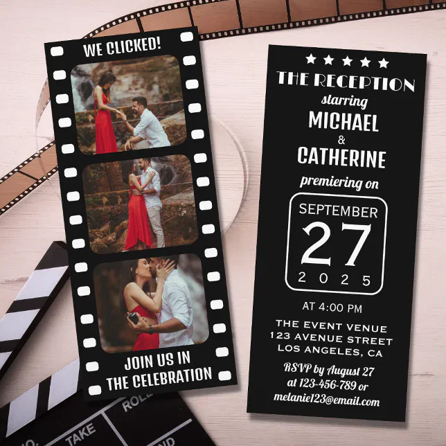 Movie Film Strip Black And White Cinema Wedding Invitation | Zazzle
