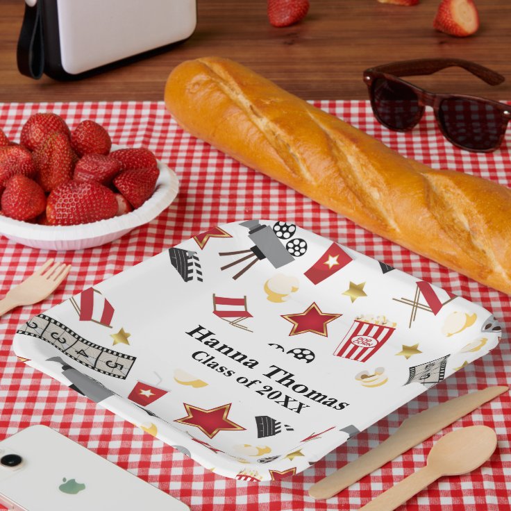 Movie Film Theme Graduation Paper Plates | Zazzle