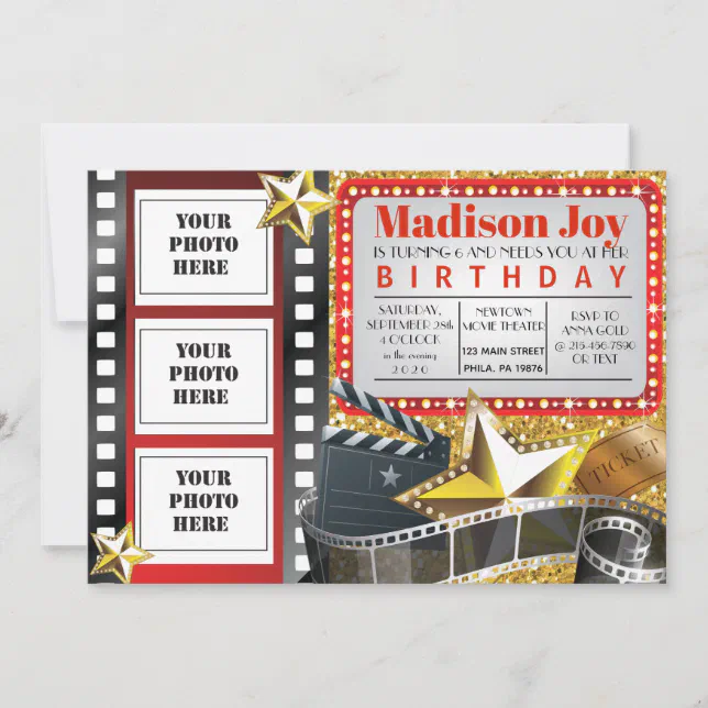MOVIE HOLLYWOOD PHOTO Birthday Party Invitation | Zazzle