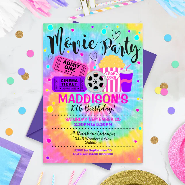 Movie Invitation Girl Cinema Party Invite | Zazzle