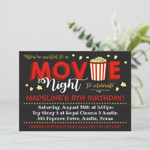 Movie Invitation | Movie Birthday | Movie Invite | Zazzle