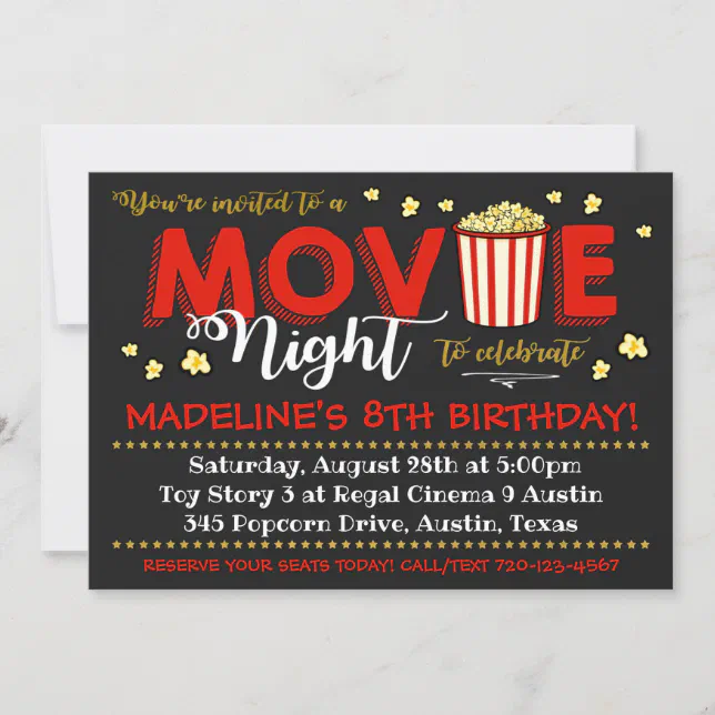 Movie Invitation | Movie Birthday | Movie Invite | Zazzle