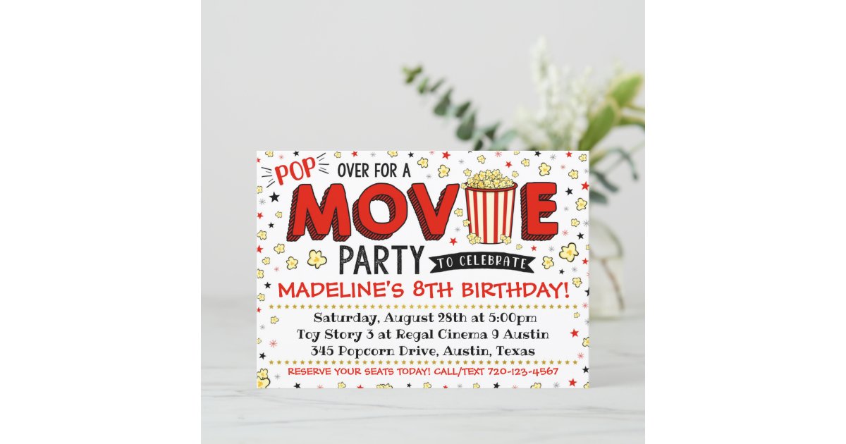 Movie Invitation Movie Birthday Party Movie Invite | Zazzle