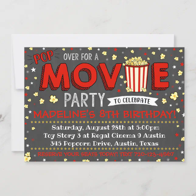 Movie Invitation Movie Birthday Party Movie Invite | Zazzle