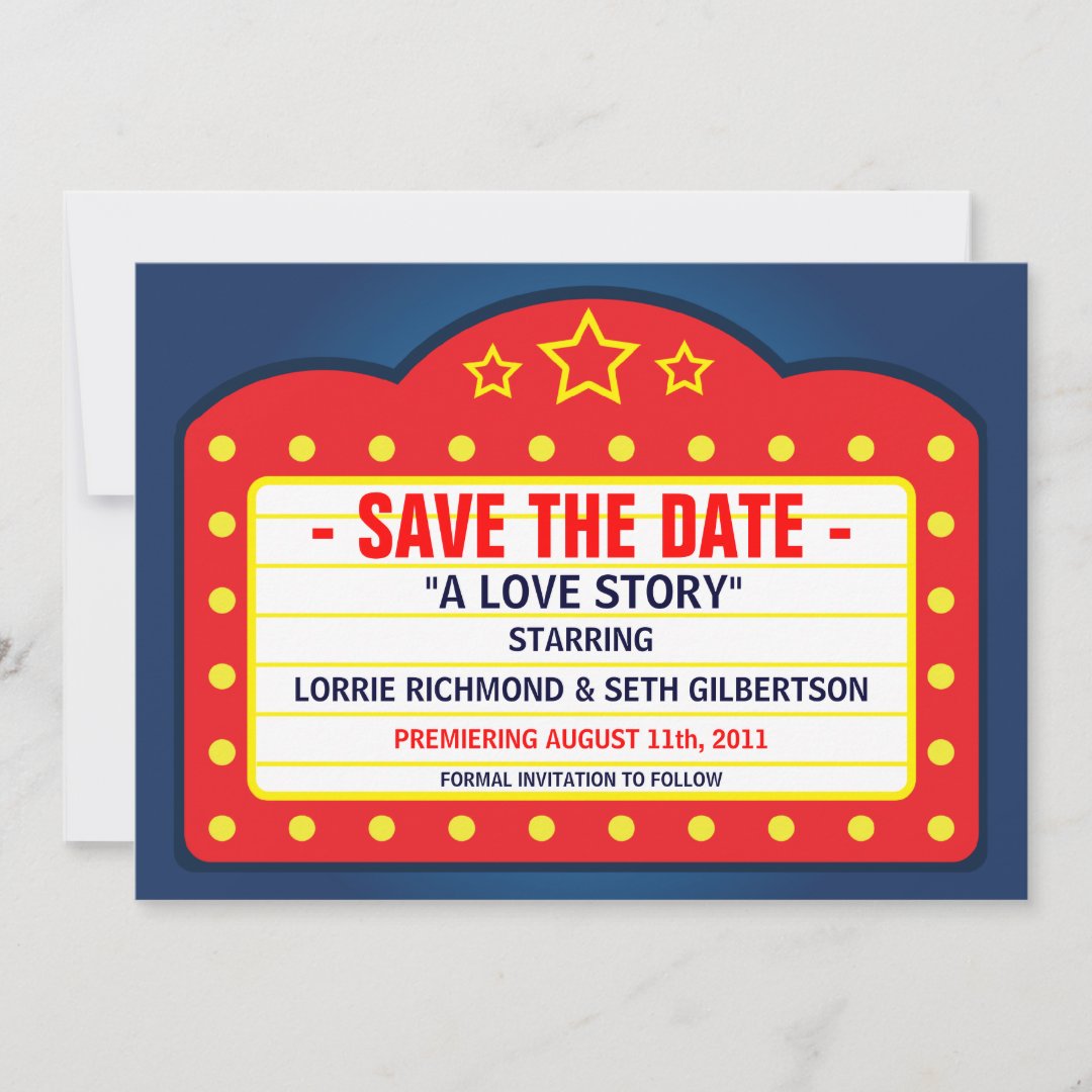Movie Marquee Theater Save the Date Announcement | Zazzle
