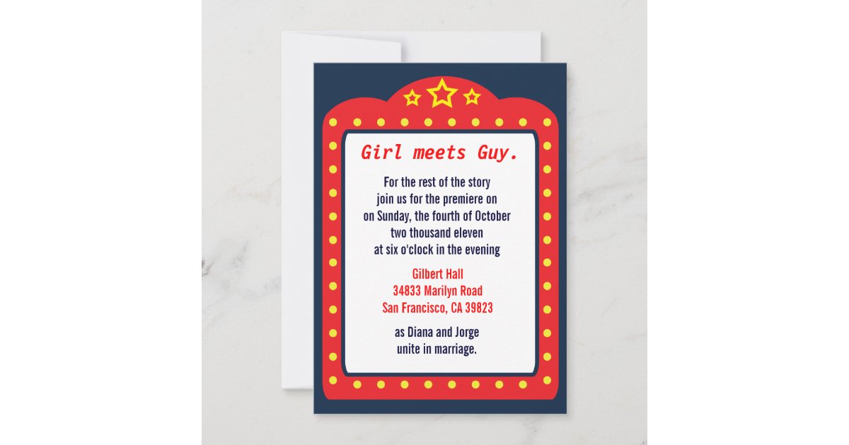 Movie Marquee Theater Wedding Invitation | Zazzle