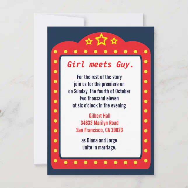 Movie Marquee Theater Wedding Invitation | Zazzle
