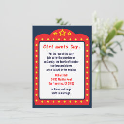 Movie Marquee Theater Wedding Invitation | Zazzle