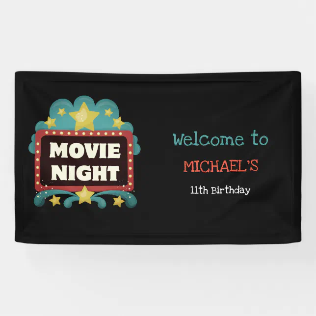 Movie Night Birthday Party Cinema Welcome Banner | Zazzle
