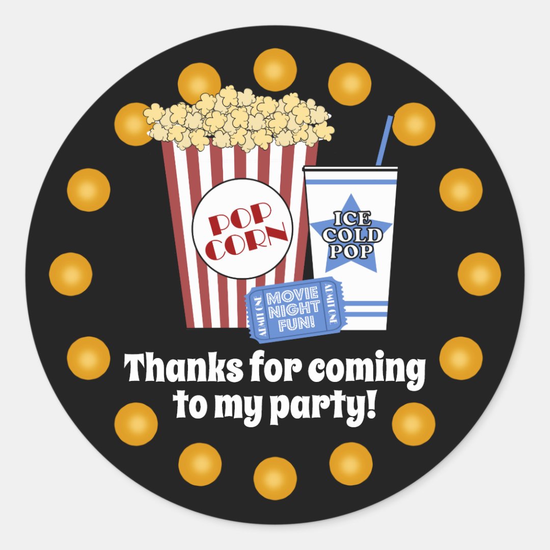 Movie Night Birthday Party Classic Round Sticker | Zazzle