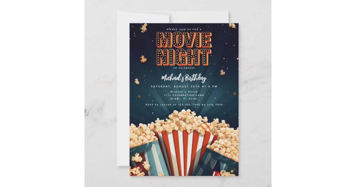 Movie Night Birthday Party Invitation | Zazzle