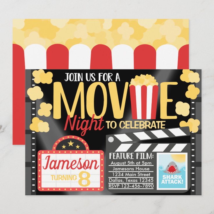 Movie Night Birthday Party Invitation Invite | Zazzle