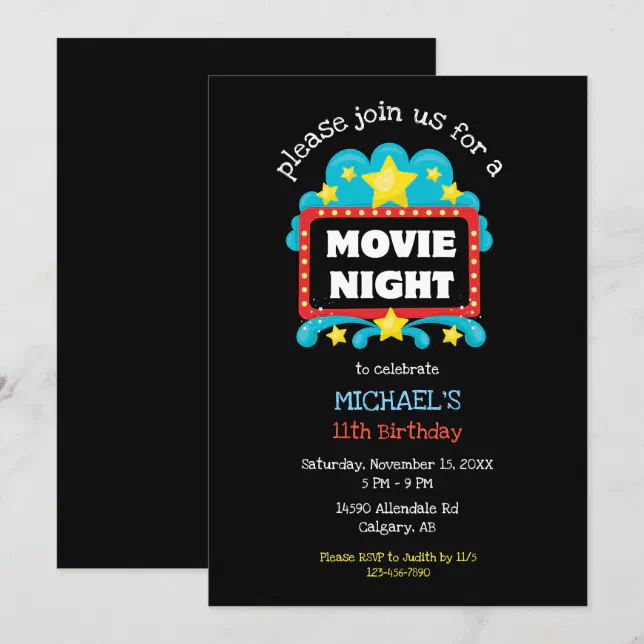 Movie Night Birthday Party Kids Cute Cinema Invitation | Zazzle
